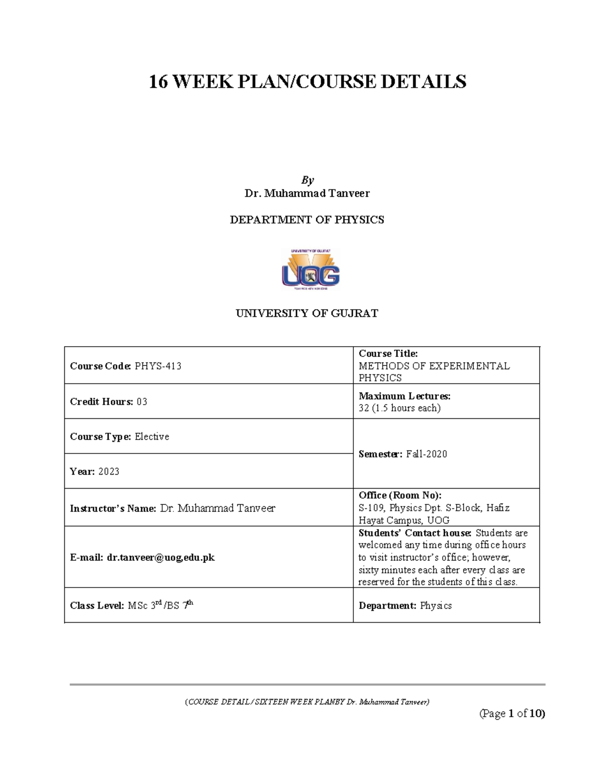 16 week plan mep - physics - 16 WEEK PLAN/COURSE DETAILS By Dr ...