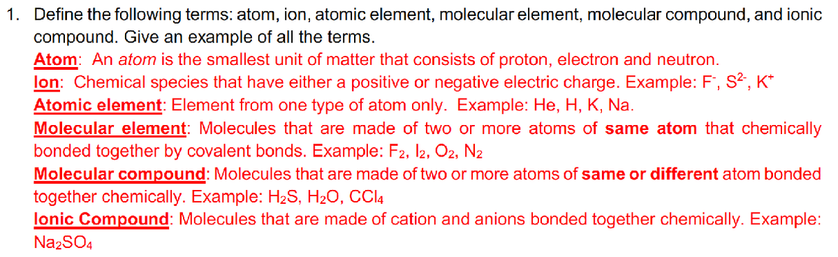 LIST OF DEFINITION - Foundation In Chemistry - Studocu