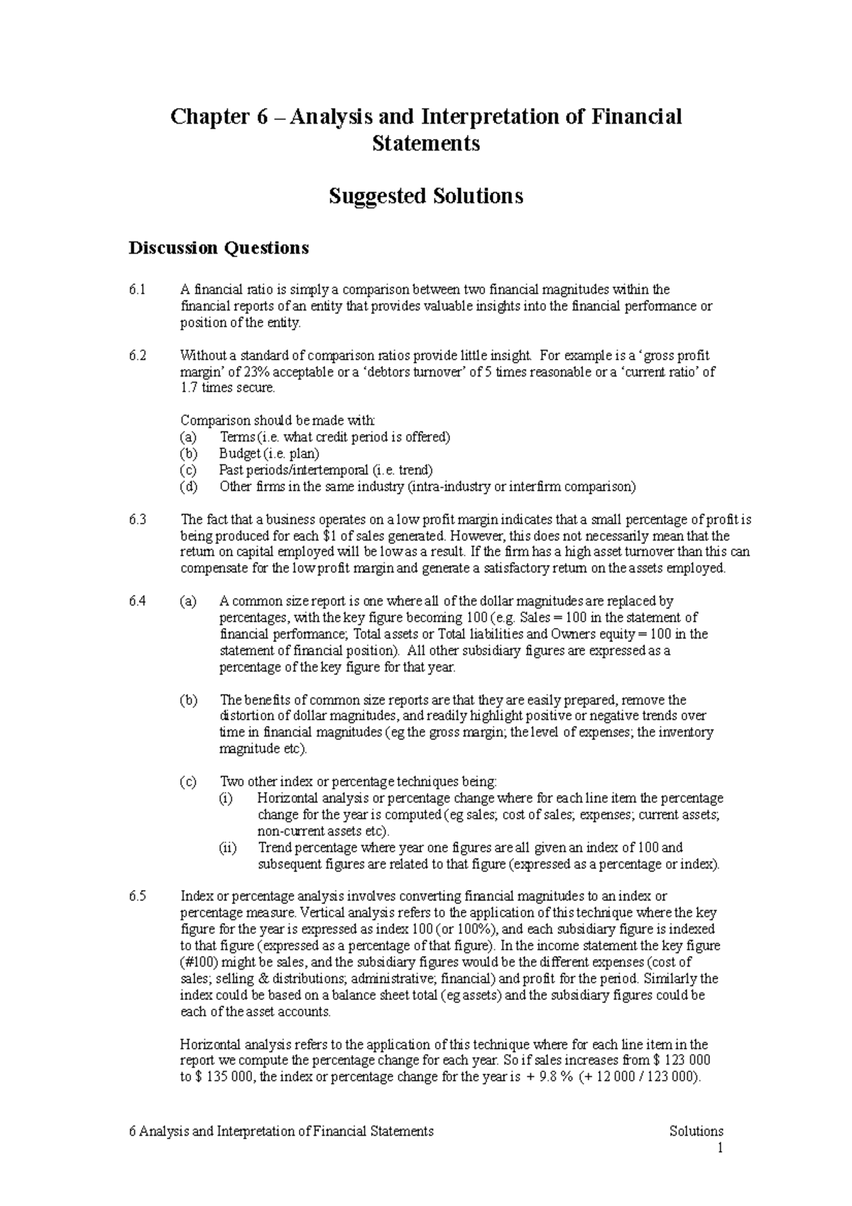 Chapter 6 – Analysis and Interpretation of Financial Statements ...