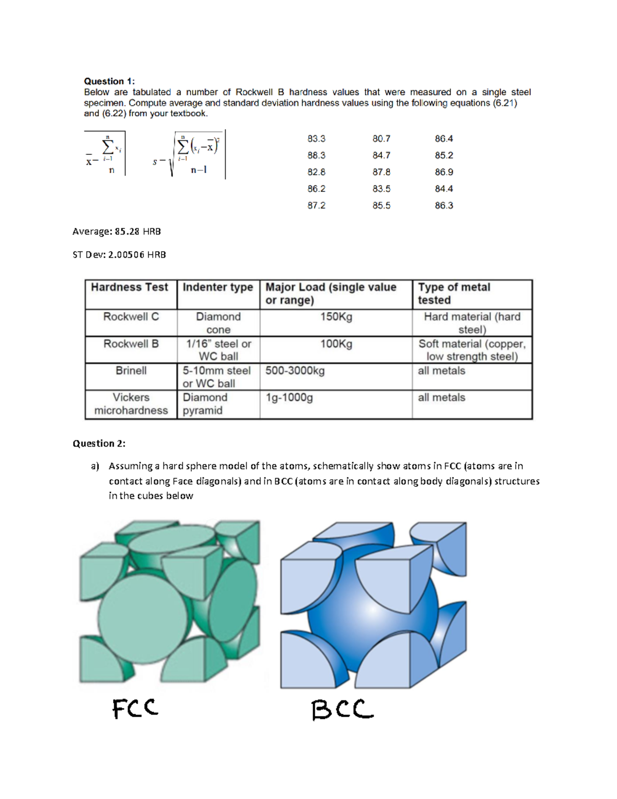 Assignment 2 Solutions - Average: 85 HRB ST Dev: 2 HRB Question 2: a ...
