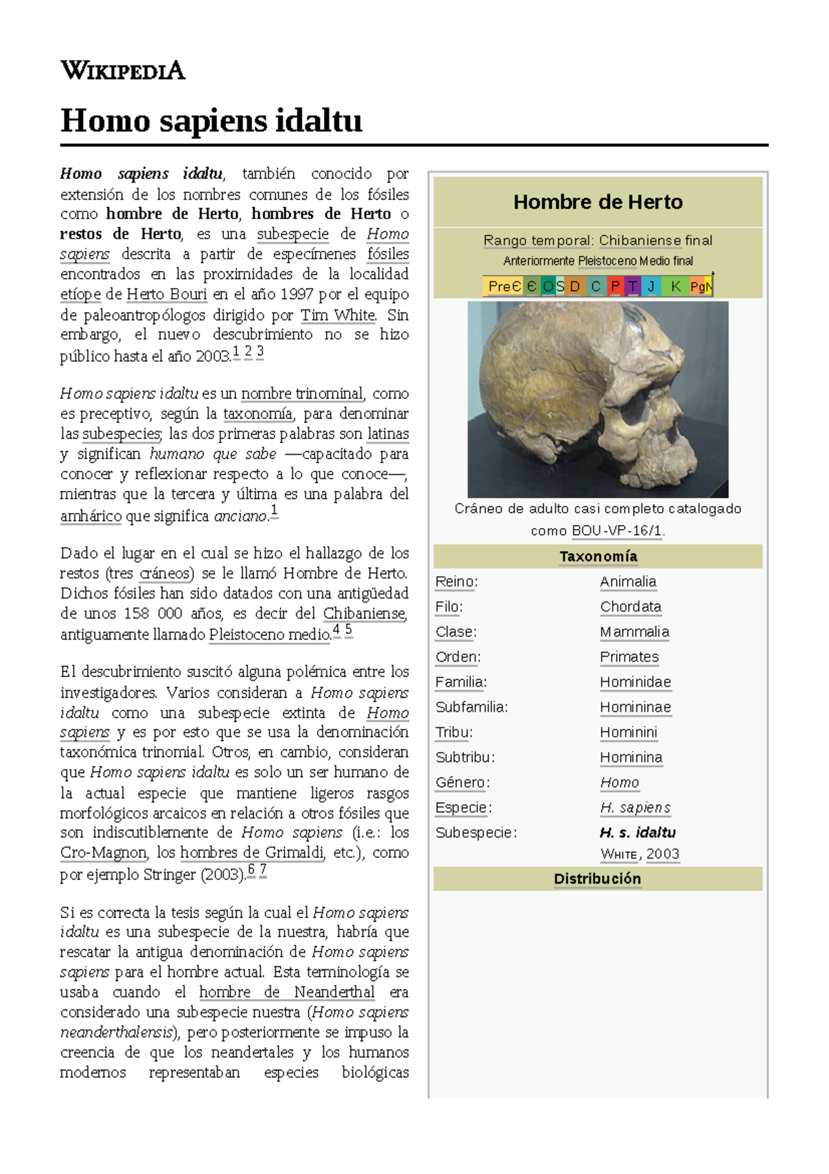 Homo sapiens idaltu - historia - Hombre de Herto Rango temporal ...