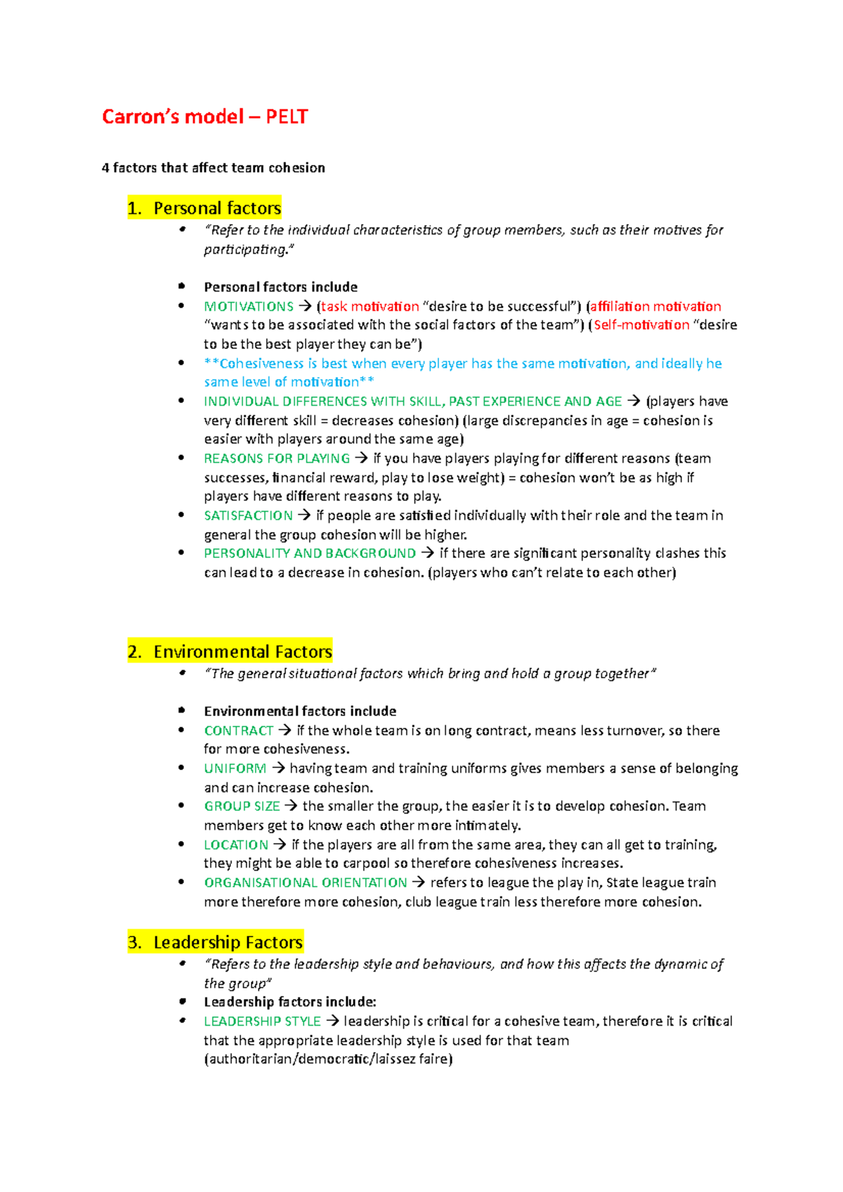 Carron's model - Lecture notes 4 - Carron’s model – PELT 4 factors that ...