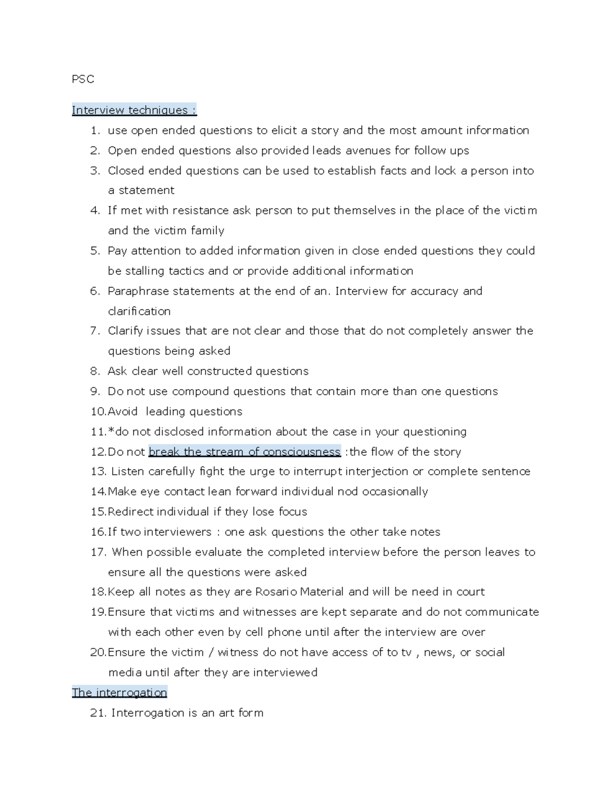 PSC notes - Professor Alfred - PSC Interview techniques : 1. use open ...
