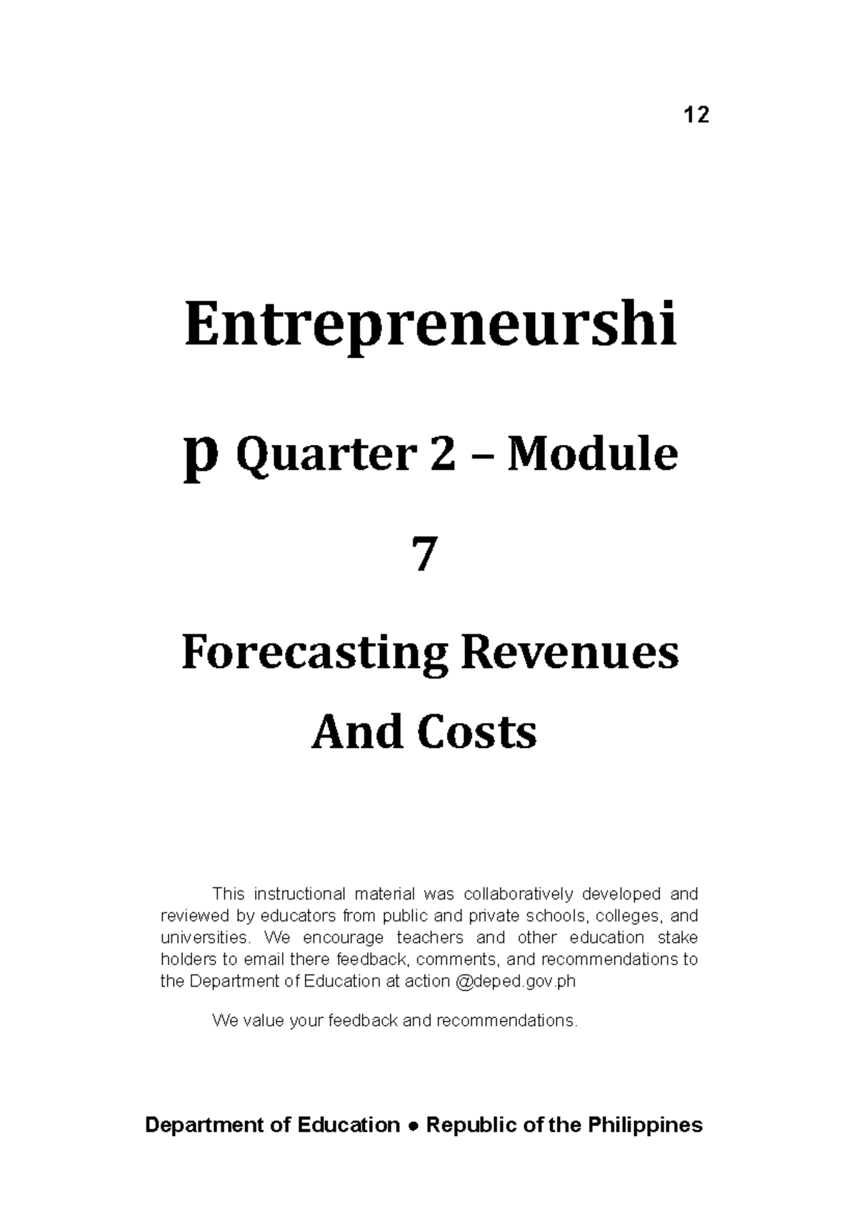 Entrep 12 Q2 Mod7 Forecasting-Revenues-and-Costs v2 - 12 ...