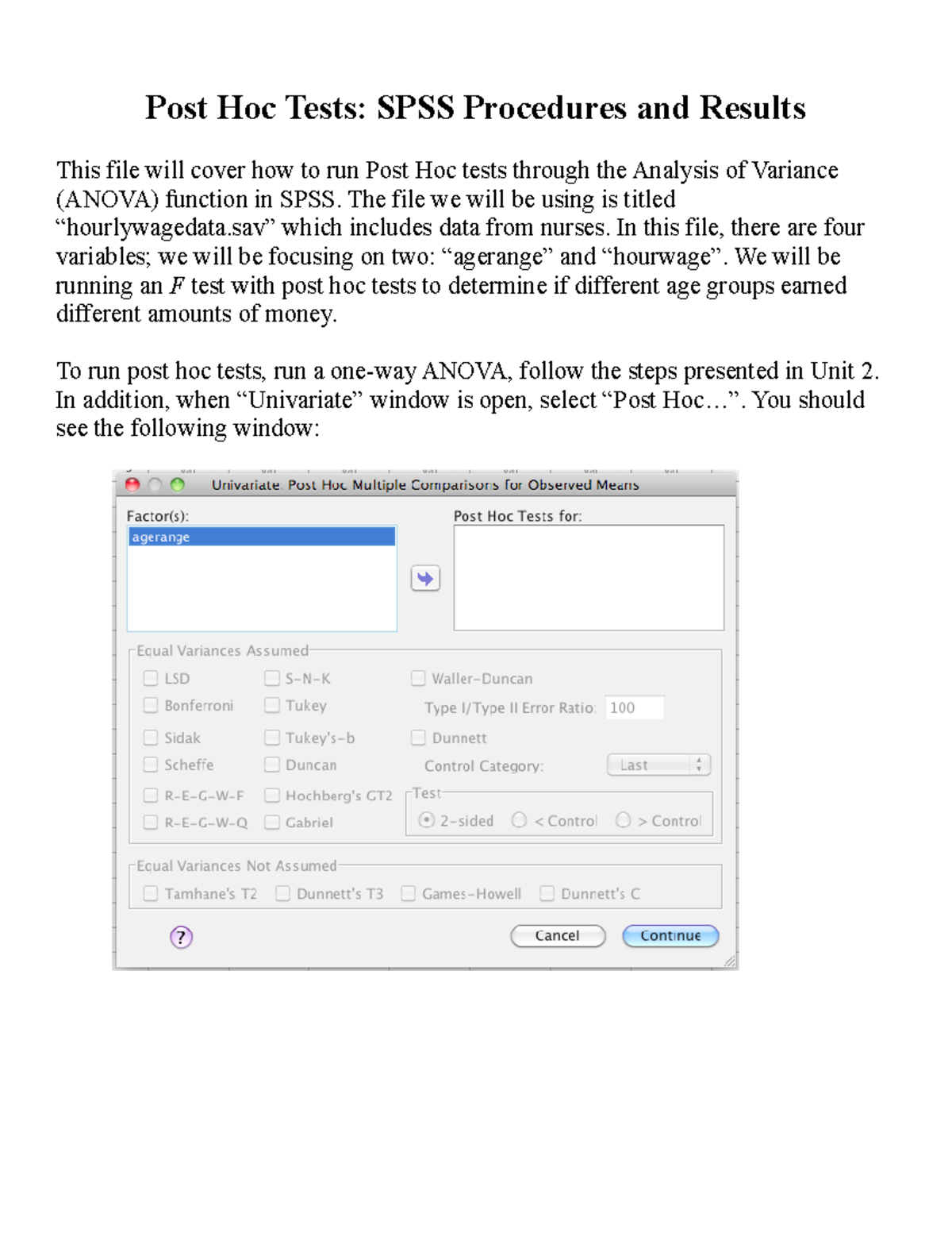Post Hoc SPSS example - post hoc test notes - Post Hoc Tests: SPSS ...