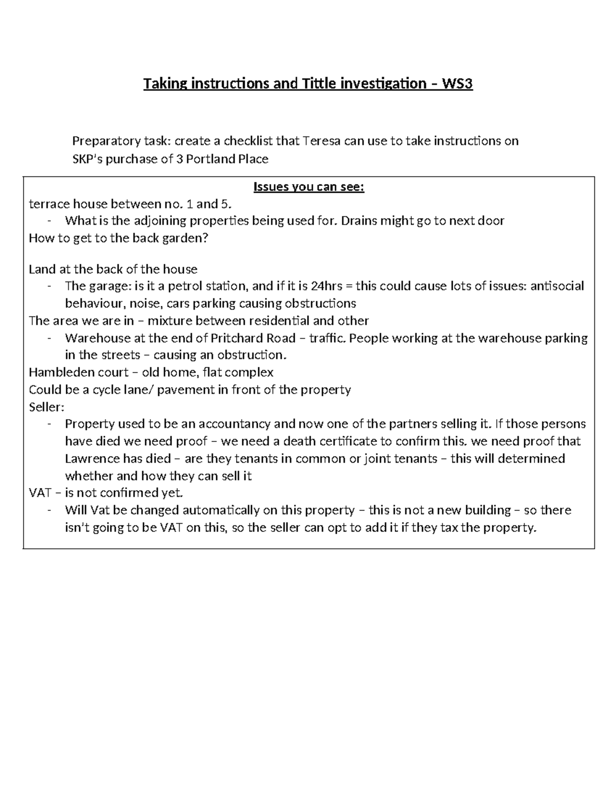 WS 3 notes - Taking instructions and Tittle investigation – WS ...