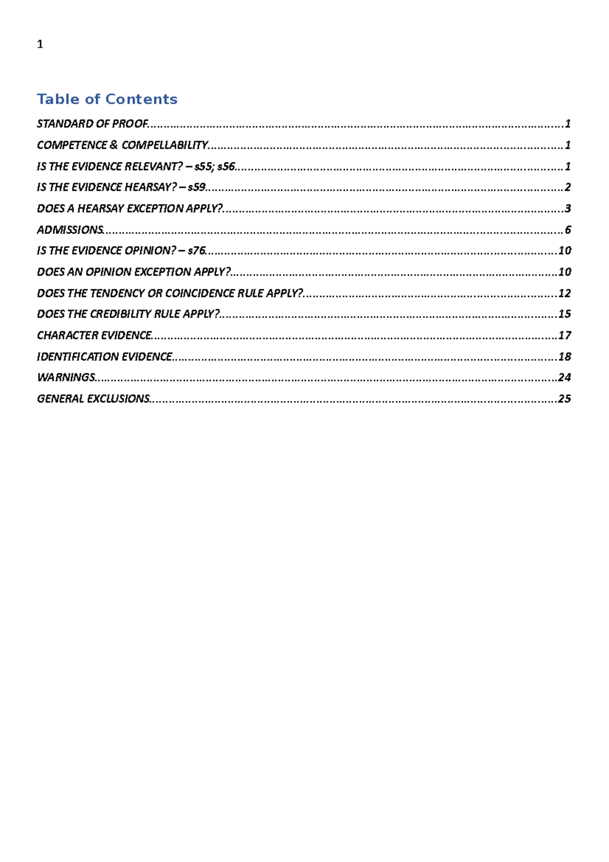 Exam Summary - Table of Contents STANDARD OF - Studocu