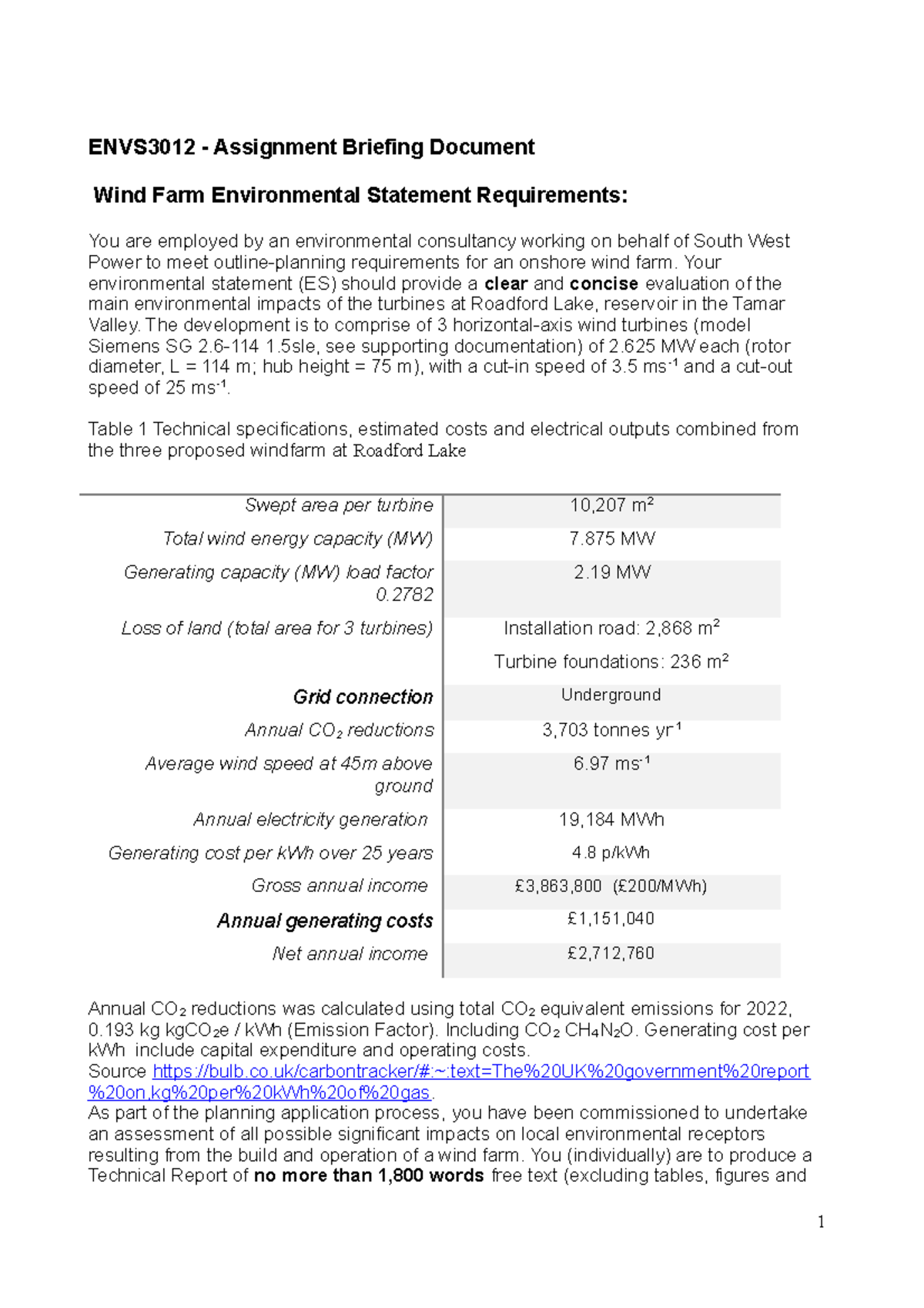 Windfarm assessment briefing document 2022 23 - ENVS3012 - Assignment ...