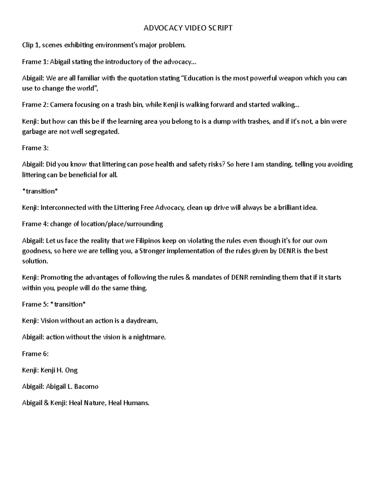 Advocacy script - for notes purposes - ADVOCACY VIDEO SCRIPT Clip 1 ...