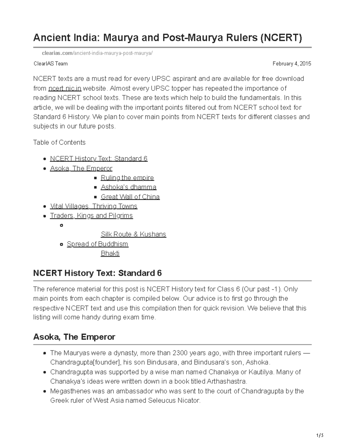 Ancient India Maurya and Post-Maurya Rulers Ncert - ClearIAS Team ...