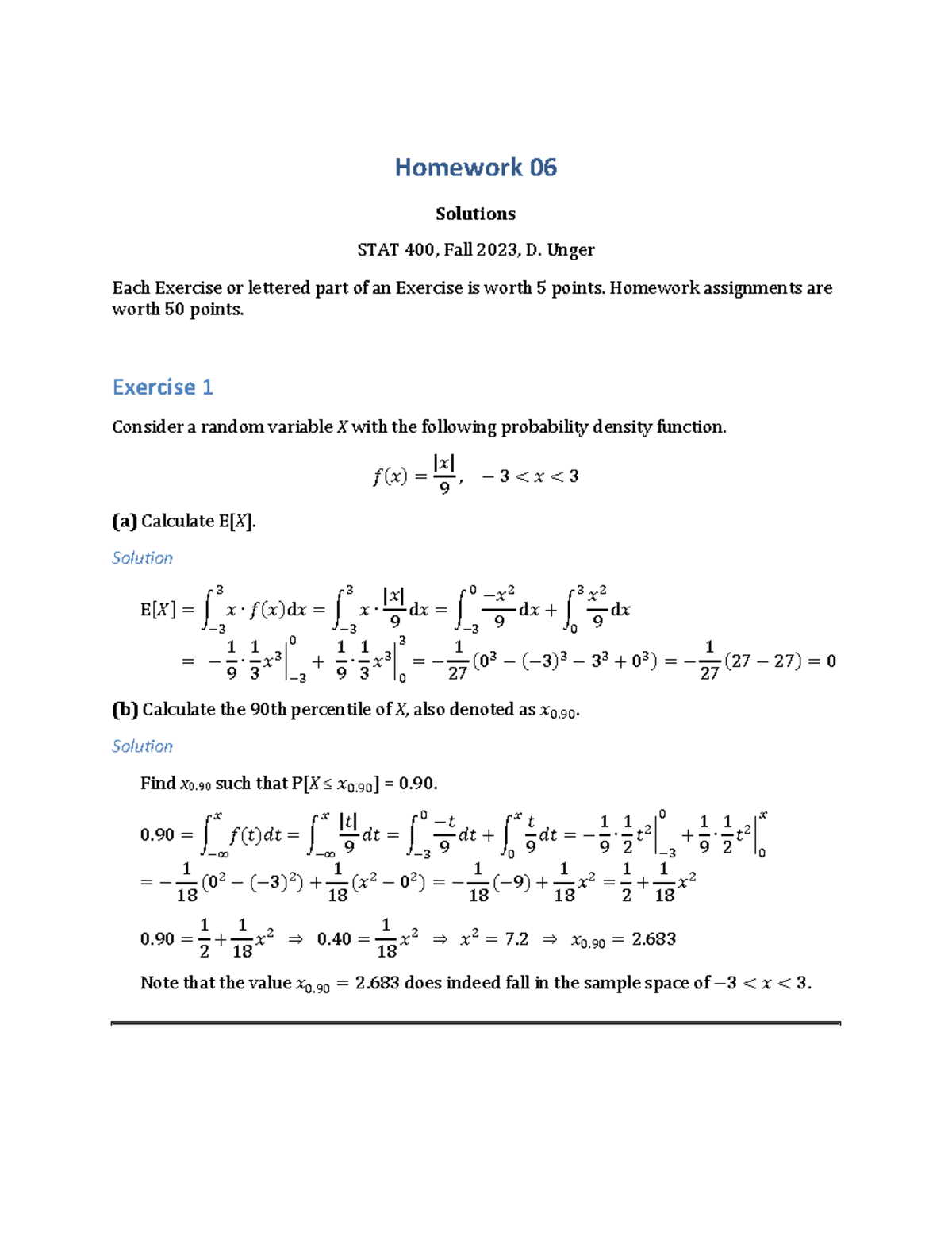 Stat400 hw06 Fa23 soln - Homework 6 STAT 400 - Homework 06 Solutions STAT 400, Fall 2023, D ...