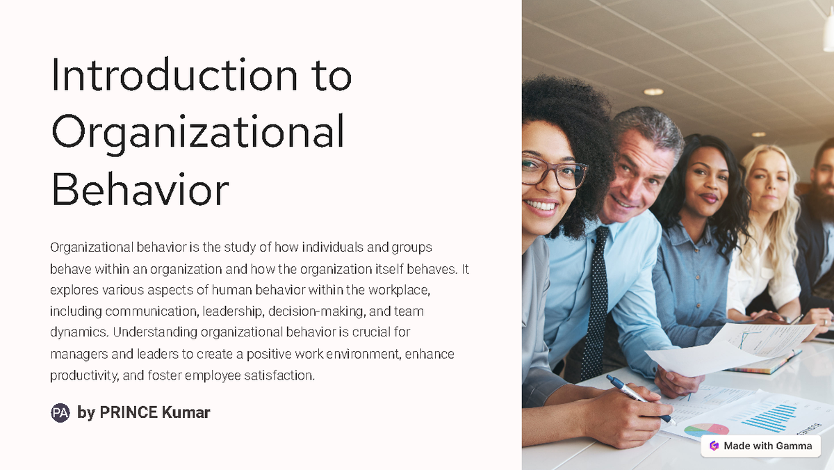 Introduction to Organizational Behavior - Introduction to Organizational Behavior Organizational ...