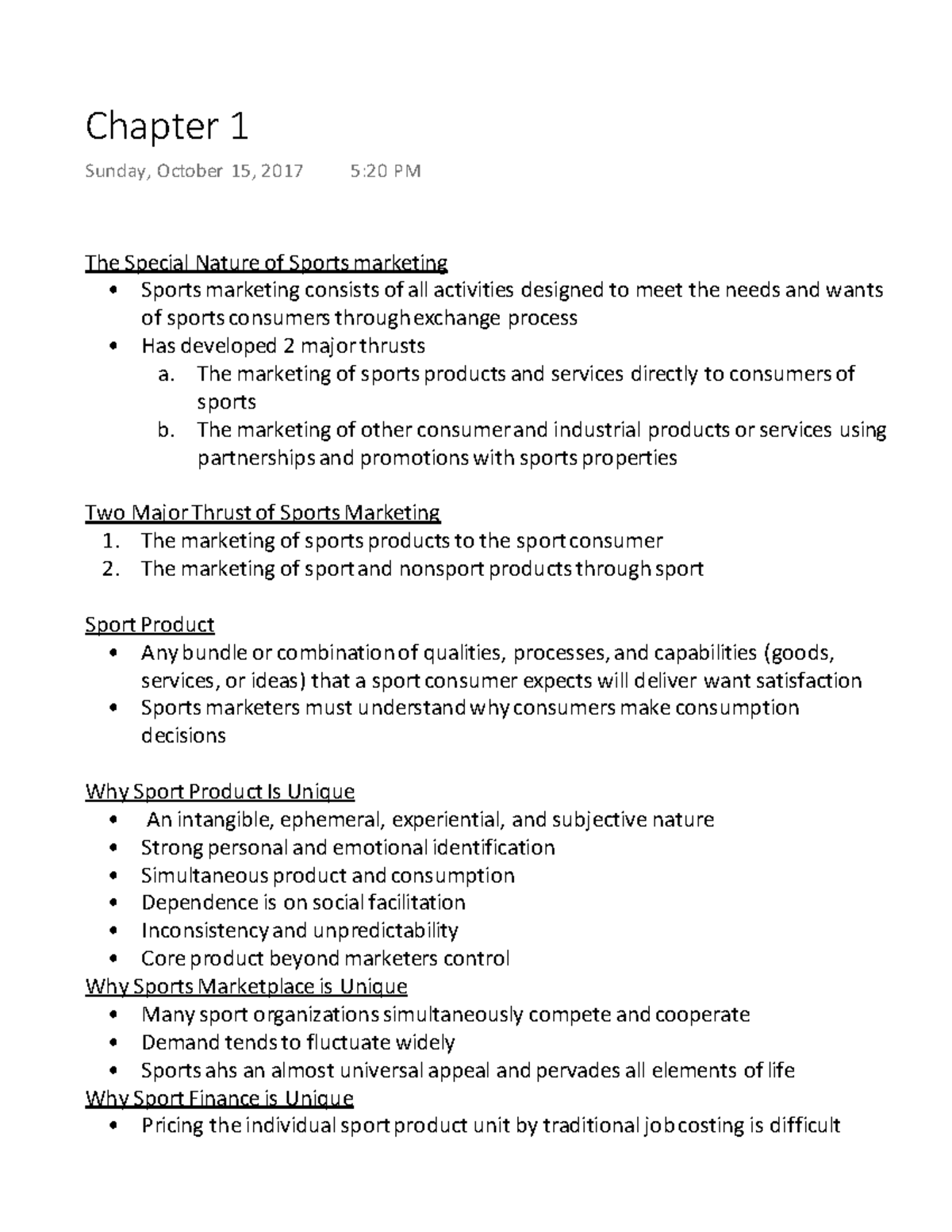 Chapter 1 - Detailed Notes - The Special Nature of Sports marketing ...