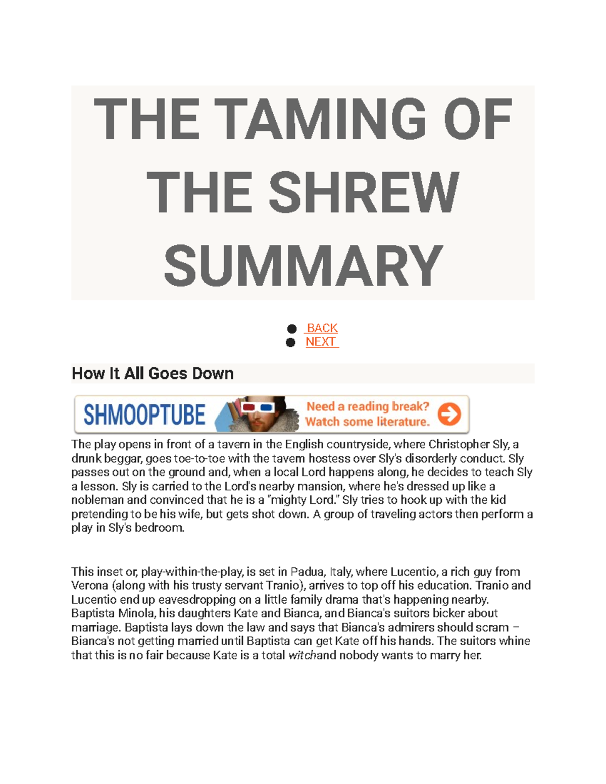 The Taming of the Shrew - THE TAMING OF THE SHREW SUMMARY BACK NEXT How ...