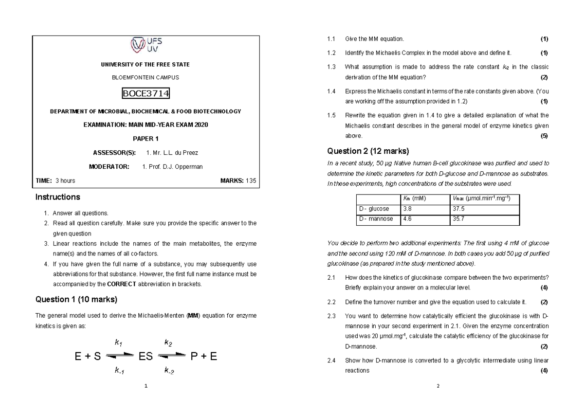 Bb exam paper main 2020 - UNIVERSITY OF THE FREE STATE BLOEMFONTEIN ...