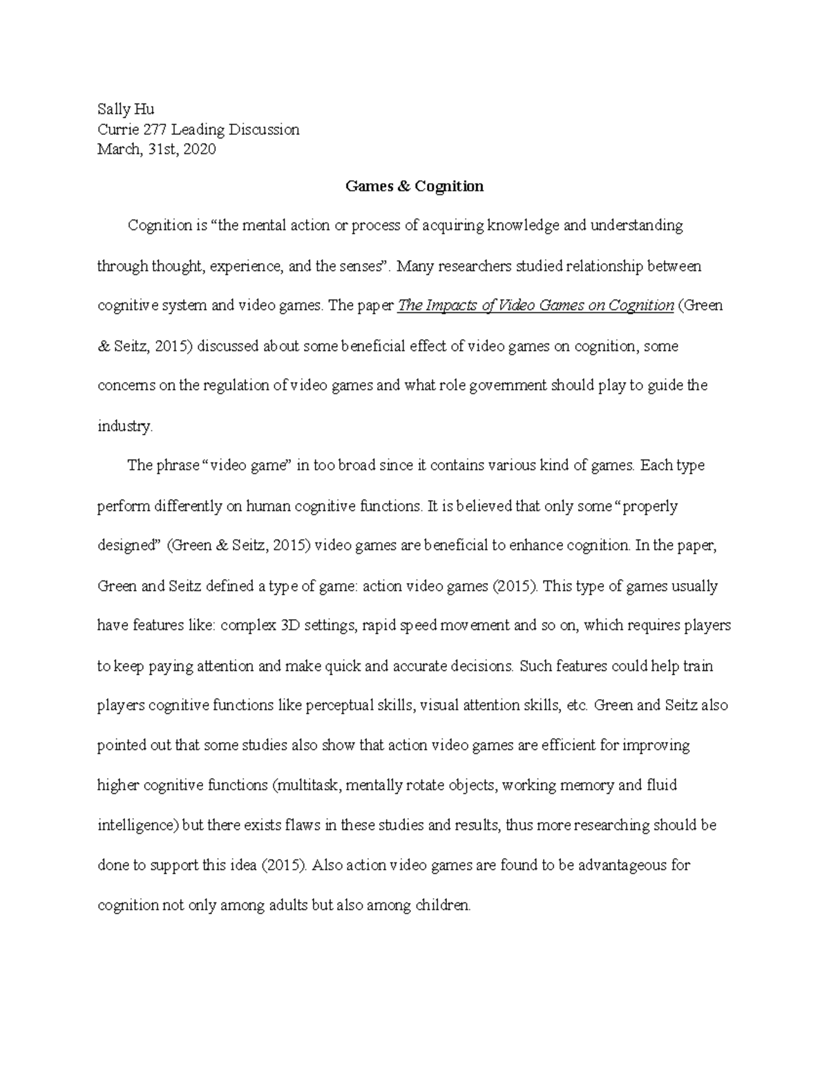 Sally Hu Summary - Sally Hu Currie 277 Leading Discussion March, 31st ...