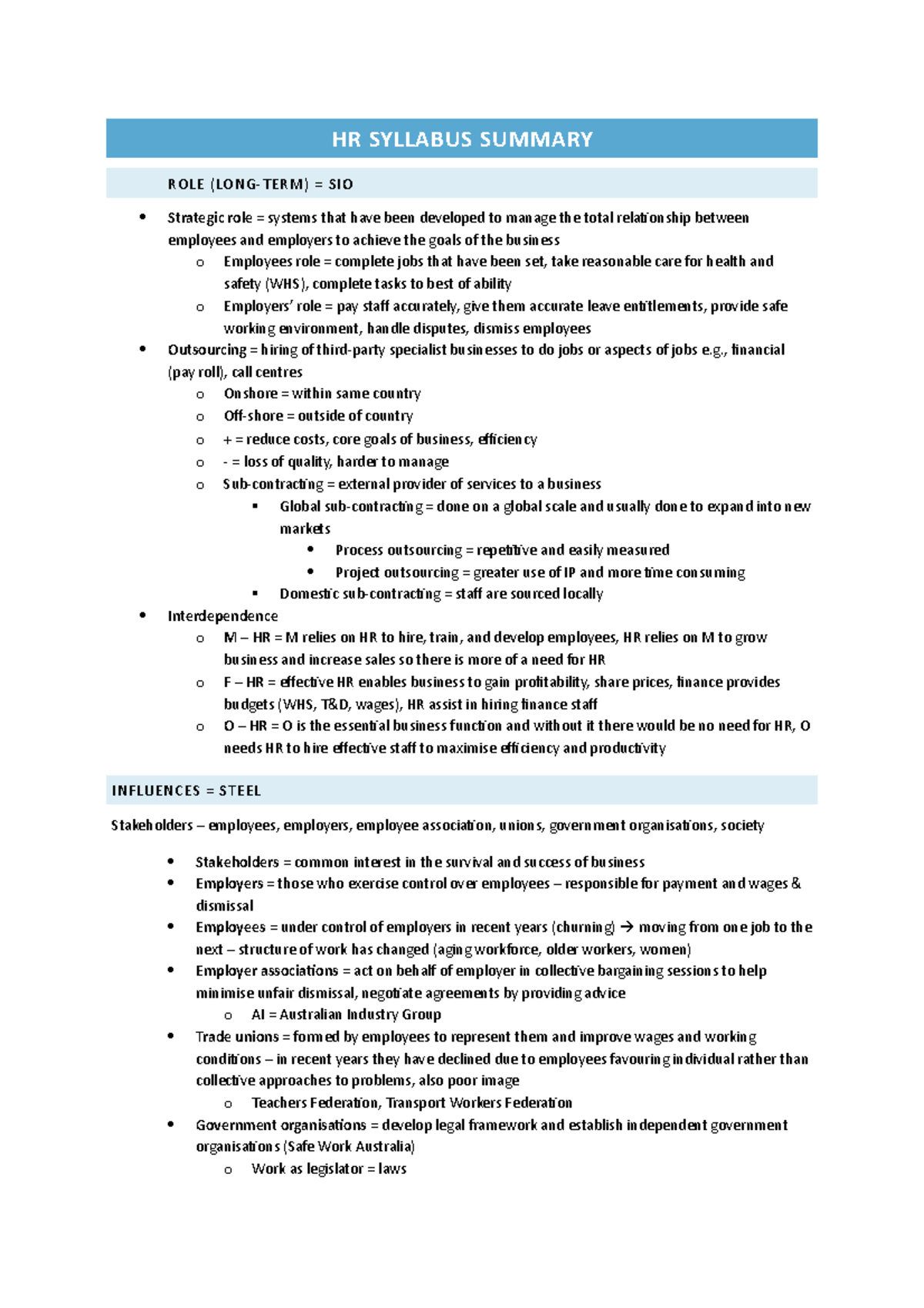 HR Syllabus Summary - HR SYLLABUS SUMMARY ROLE (LONG-TERM) = SIO ...