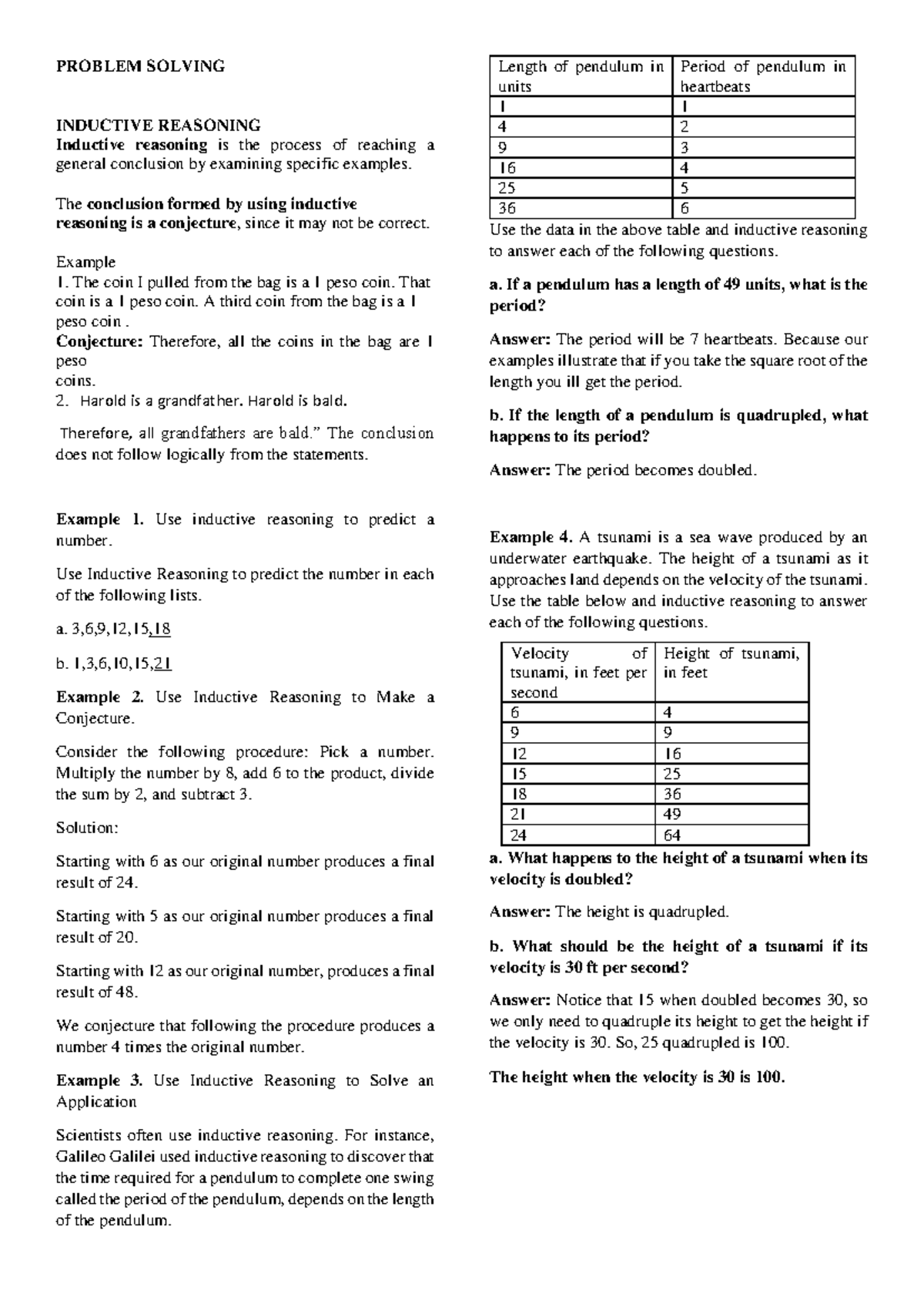 Ilide - Notes - PROBLEM SOLVING INDUCTIVE REASONING Inductive reasoning ...
