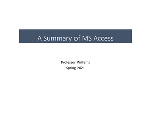 Microsoft Access Tutorial Handout Week 4 update - MICROSOFT ACCESS ...