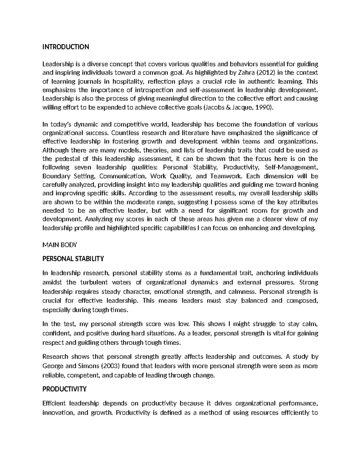 Leadership Assignment Deborah Adeyeye - INTRODUCTION Leadership is a ...