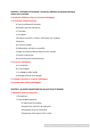 Anapath General - notes de cour - ANAPATH GENERAL CHAP : INTRODUCTION A ...