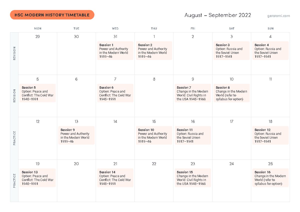 Atomi hsc modern history study timetable 2022 - HSC MODERN HISTORY ...