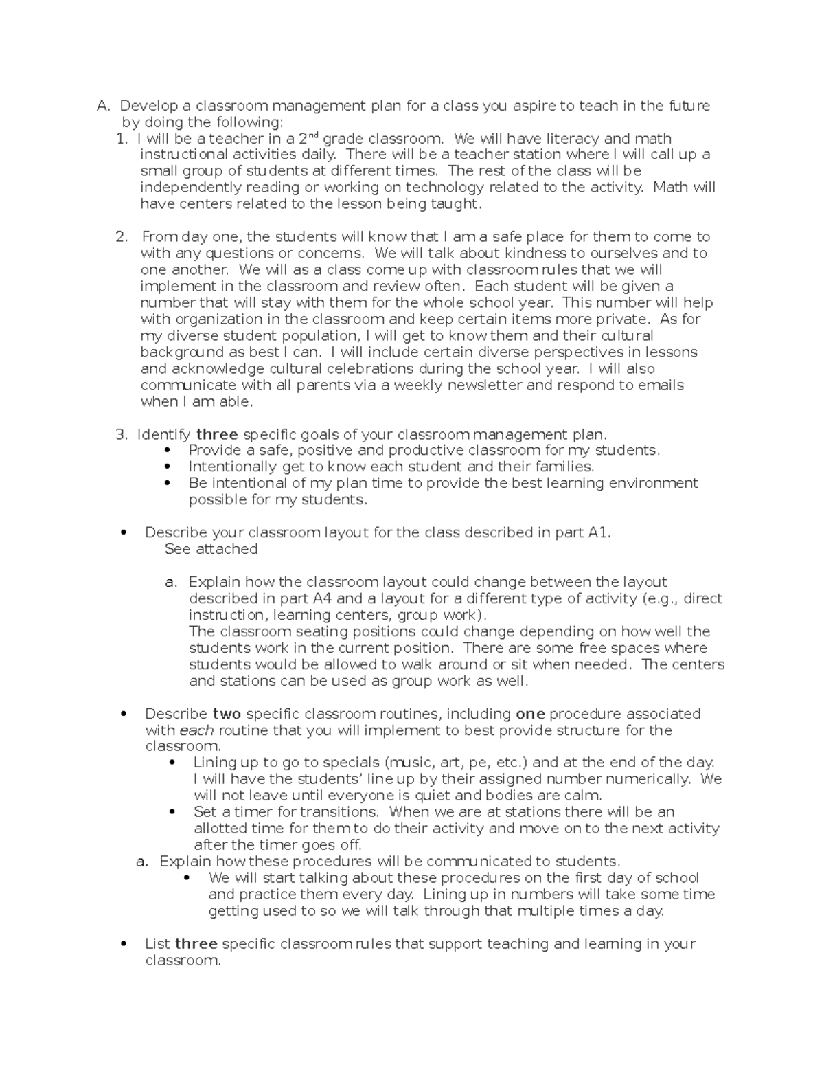 Classroom Management task 1 - A. Develop a classroom management plan ...