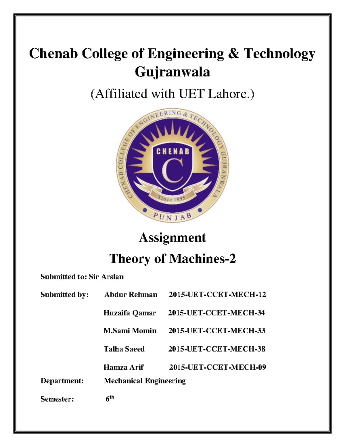 Assignment Tom2 - Theory of Machines Types of Brakes - Chenab College ...