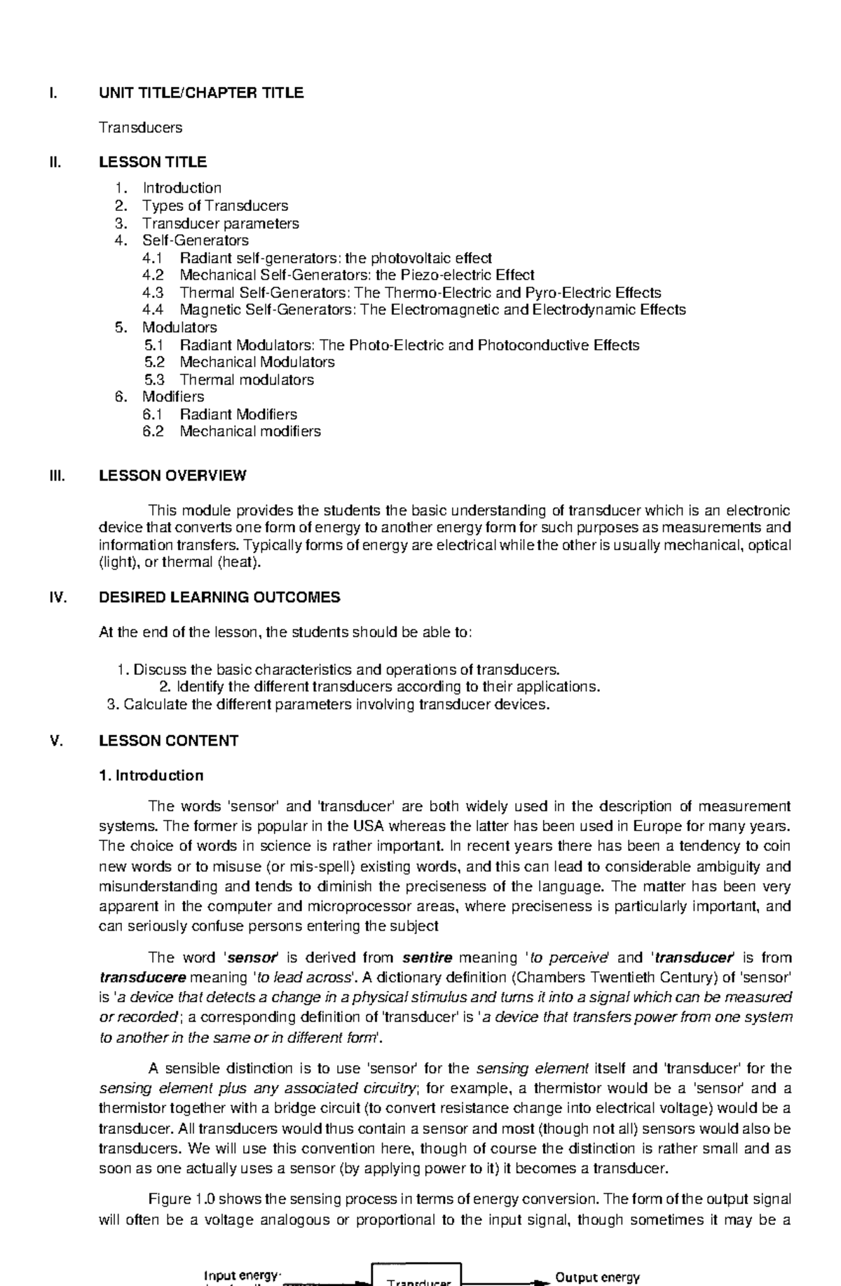 Electronics Systems and Design Lesson 4 - I. UNIT TITLE/CHAPTER TITLE ...