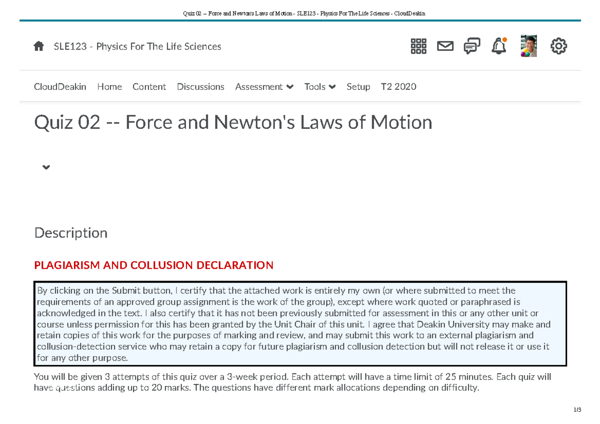 Sample Quiz 02 questions - Quiz 02 - Force and Newton's Laws of Motion ...