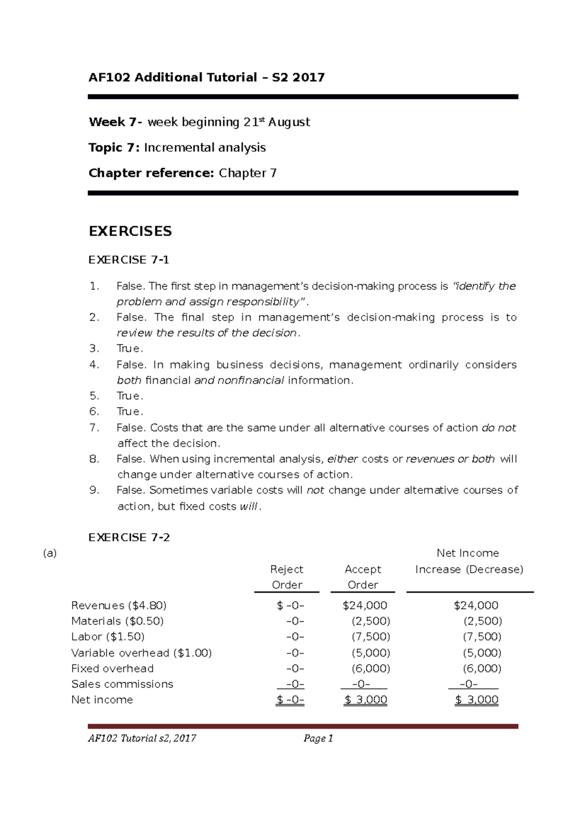Topic 7 - Exercise - AF102 Additional Tutorial – S2 2017 Week 7- week ...