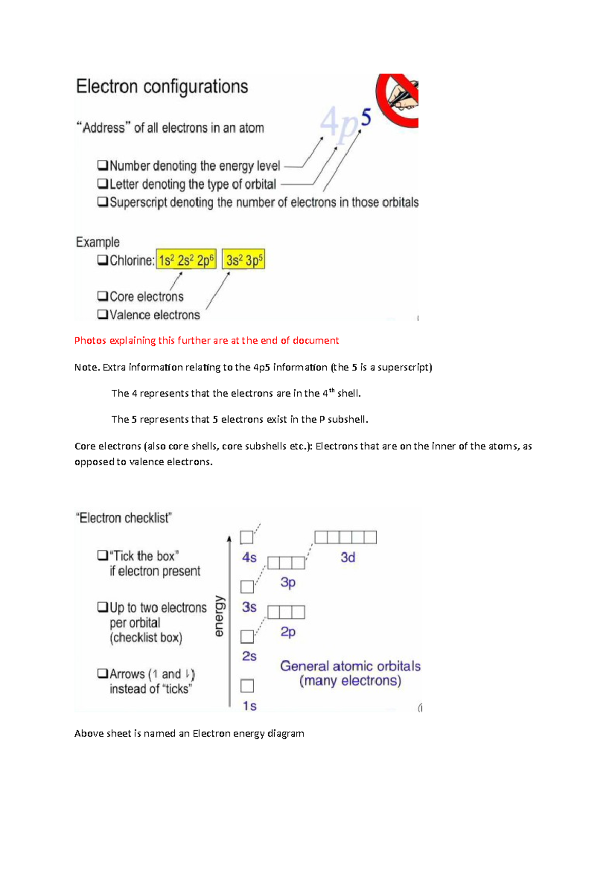 Electron configuration - Photos explaining this further are at the end ...