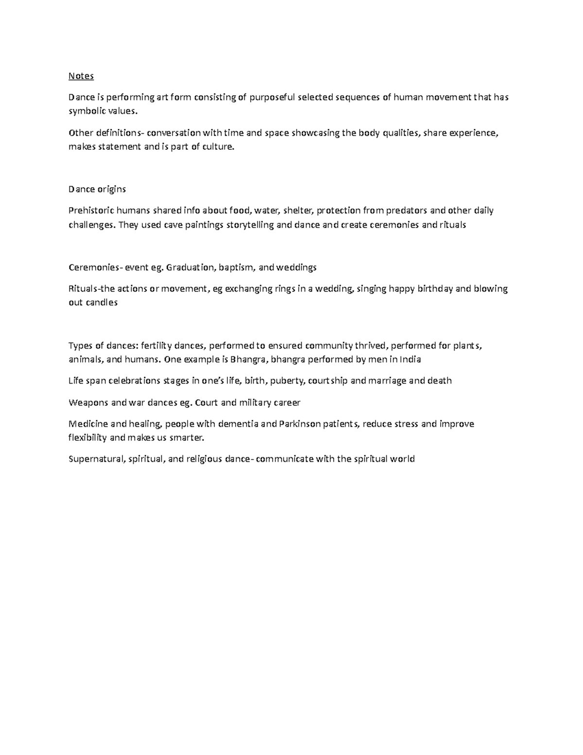 Notes 1 - dance - Notes Dance is performing art form consisting of ...