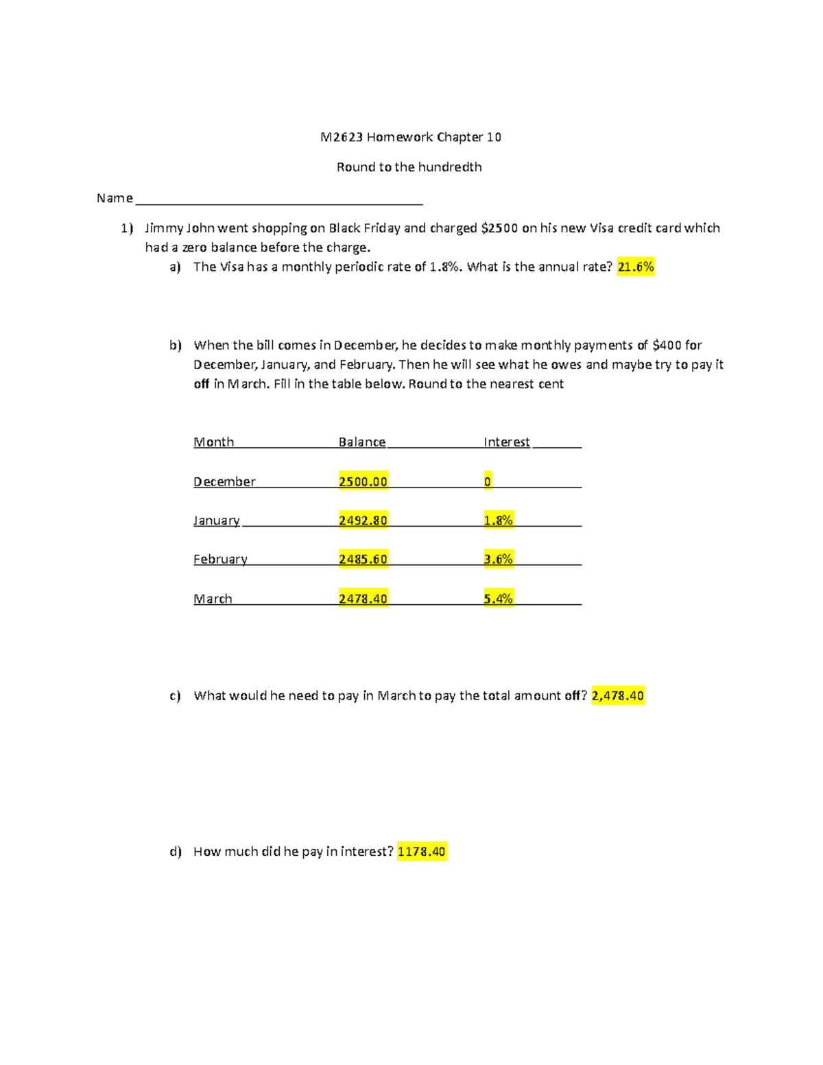 M2623 Homework Chapt 10 - M2623 Homework Chapter 10 Round to the ...