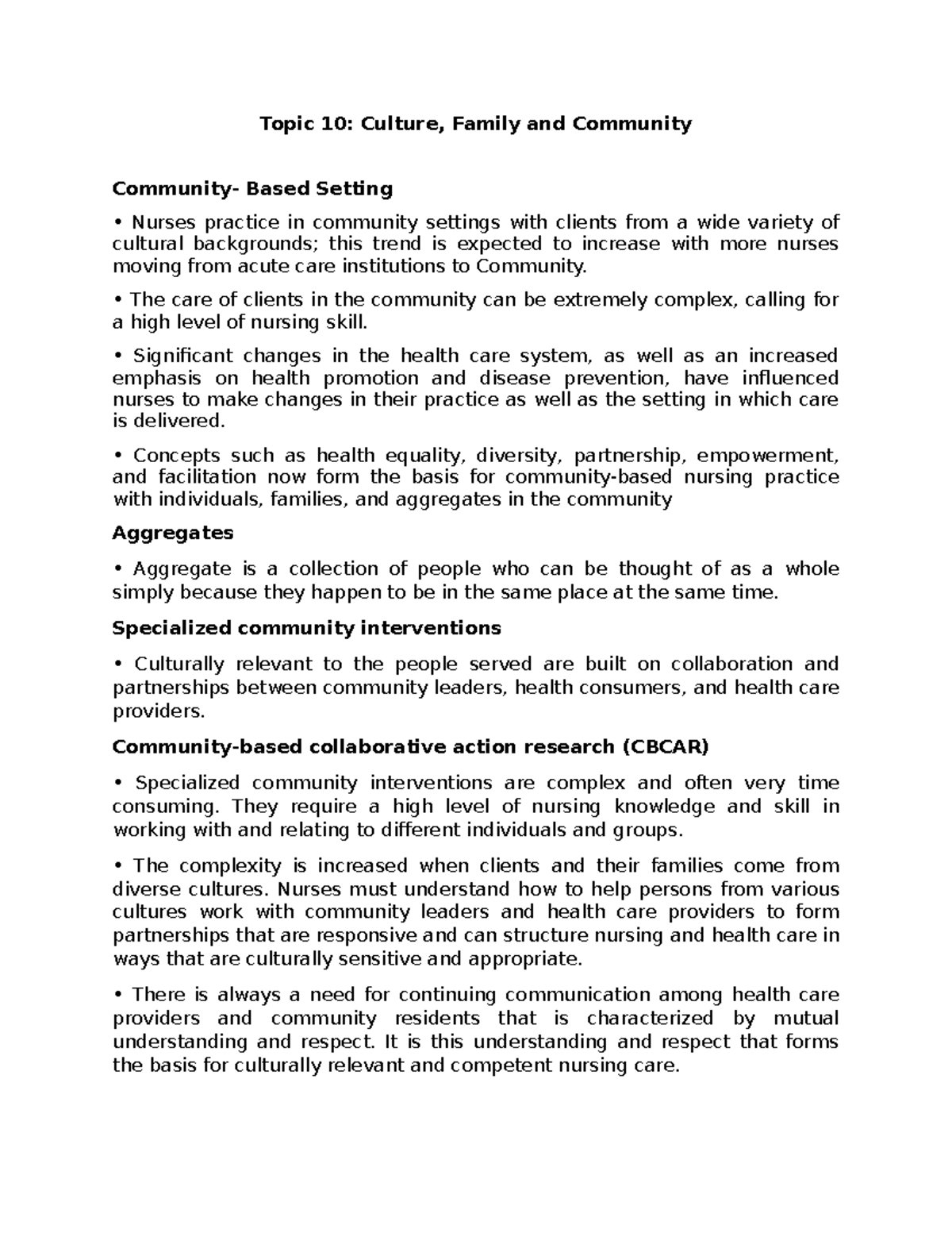 Topic 10 Culture, Family and Community - Topic 10: Culture, Family and ...