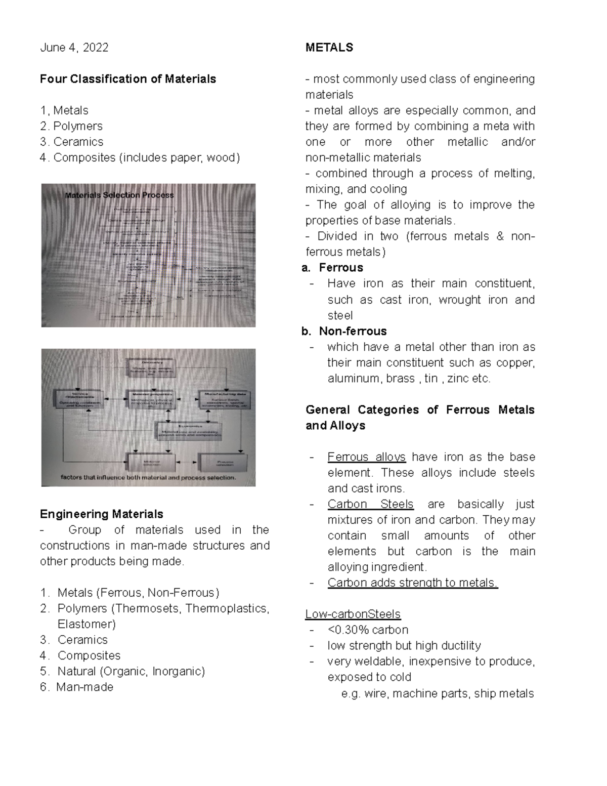 IMP Notes 06 04 22 - June 4, 2022 Four Classification of Materials 1 ...