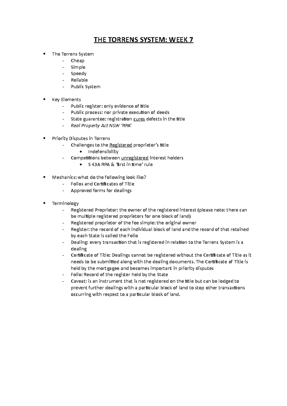 THE Torrens System - Exam Template - THE TORRENS SYSTEM: WEEK 7 The ...