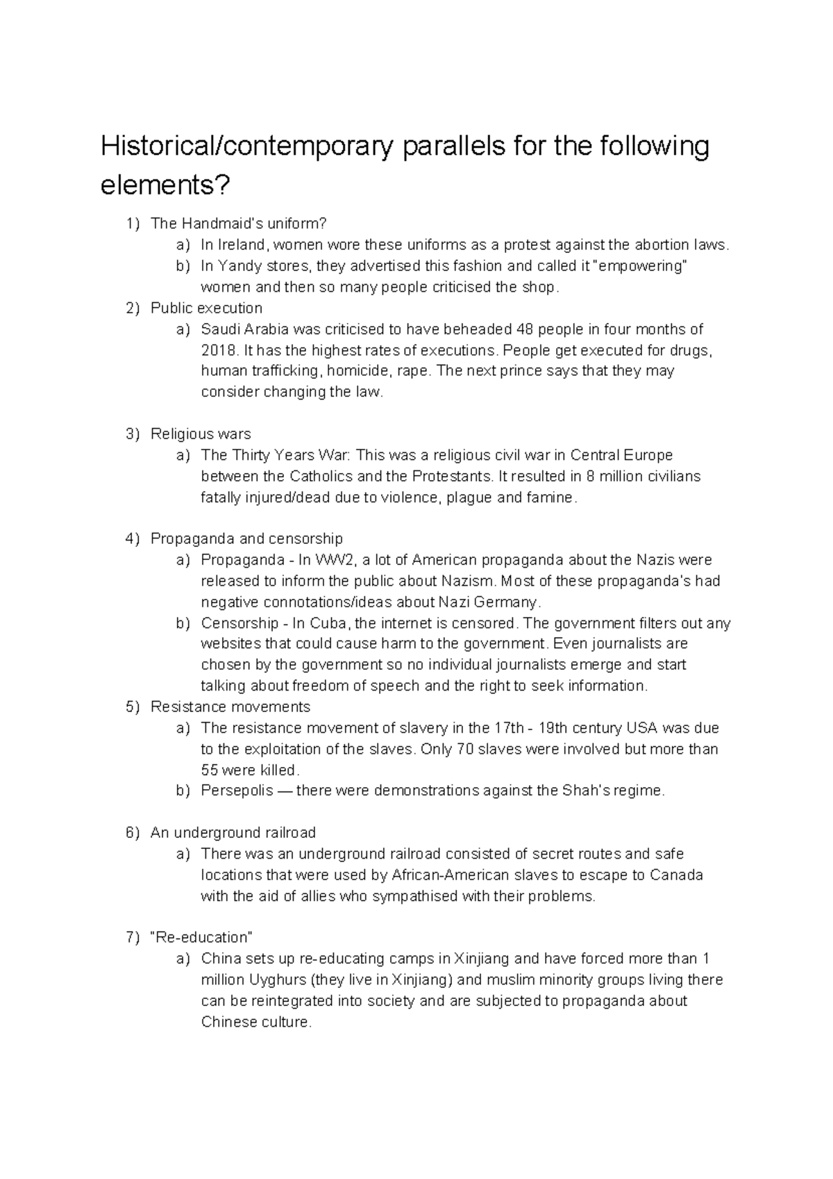 Historical parallels in the Handmaid s tale - Historical/contemporary ...