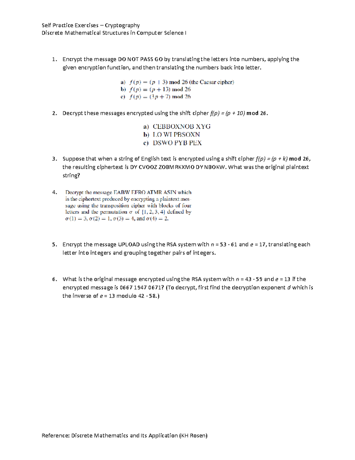Practice Exercises - Cryptography 23 - Self Practice Exercises ...