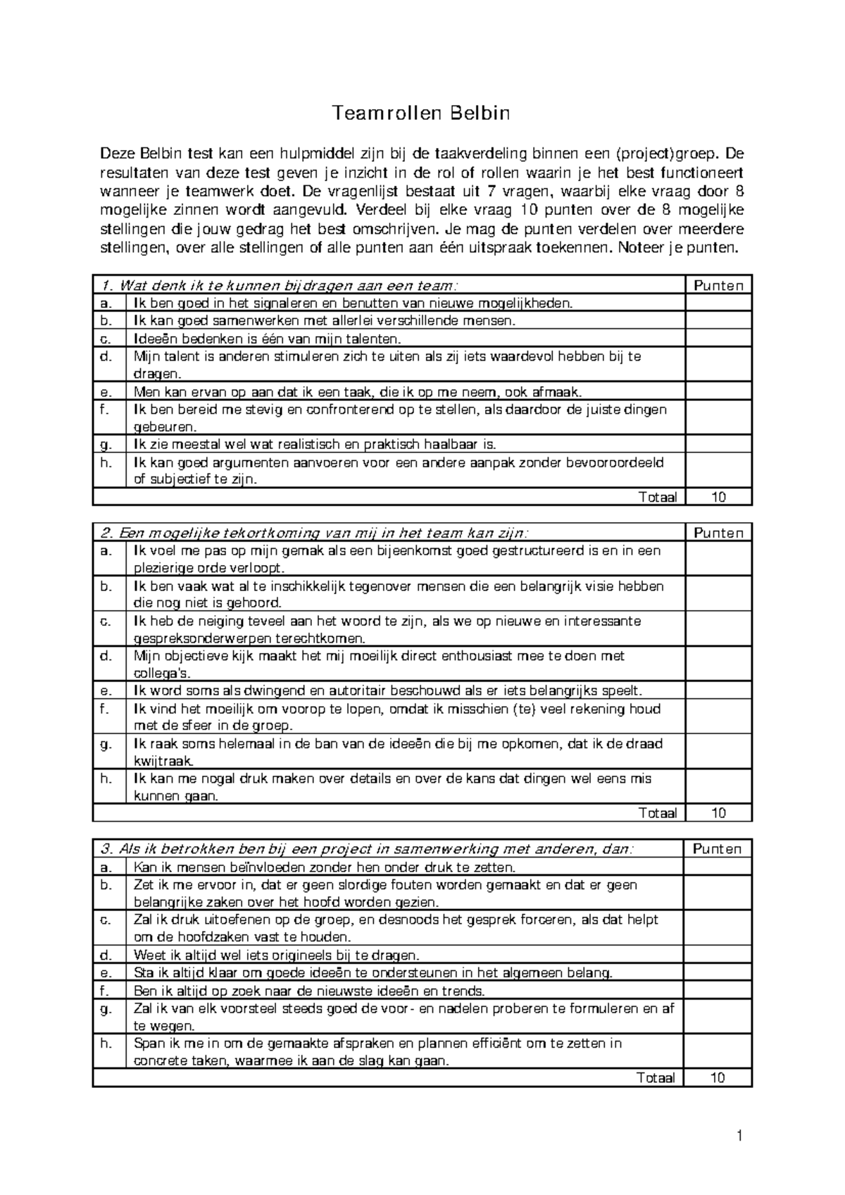Belbin Teamrollenanalyse - Teamrollen Belbin Deze Belbin test kan een ...