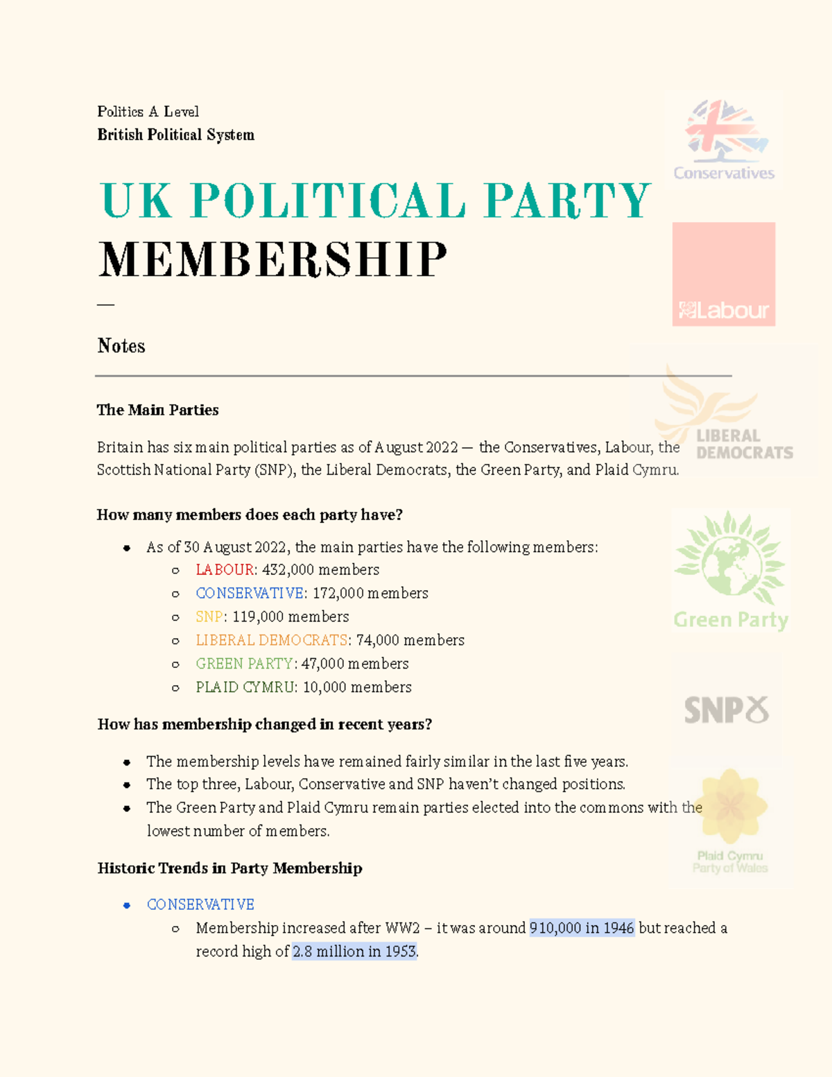 Politics party membership - Politics A Level British Political System ...