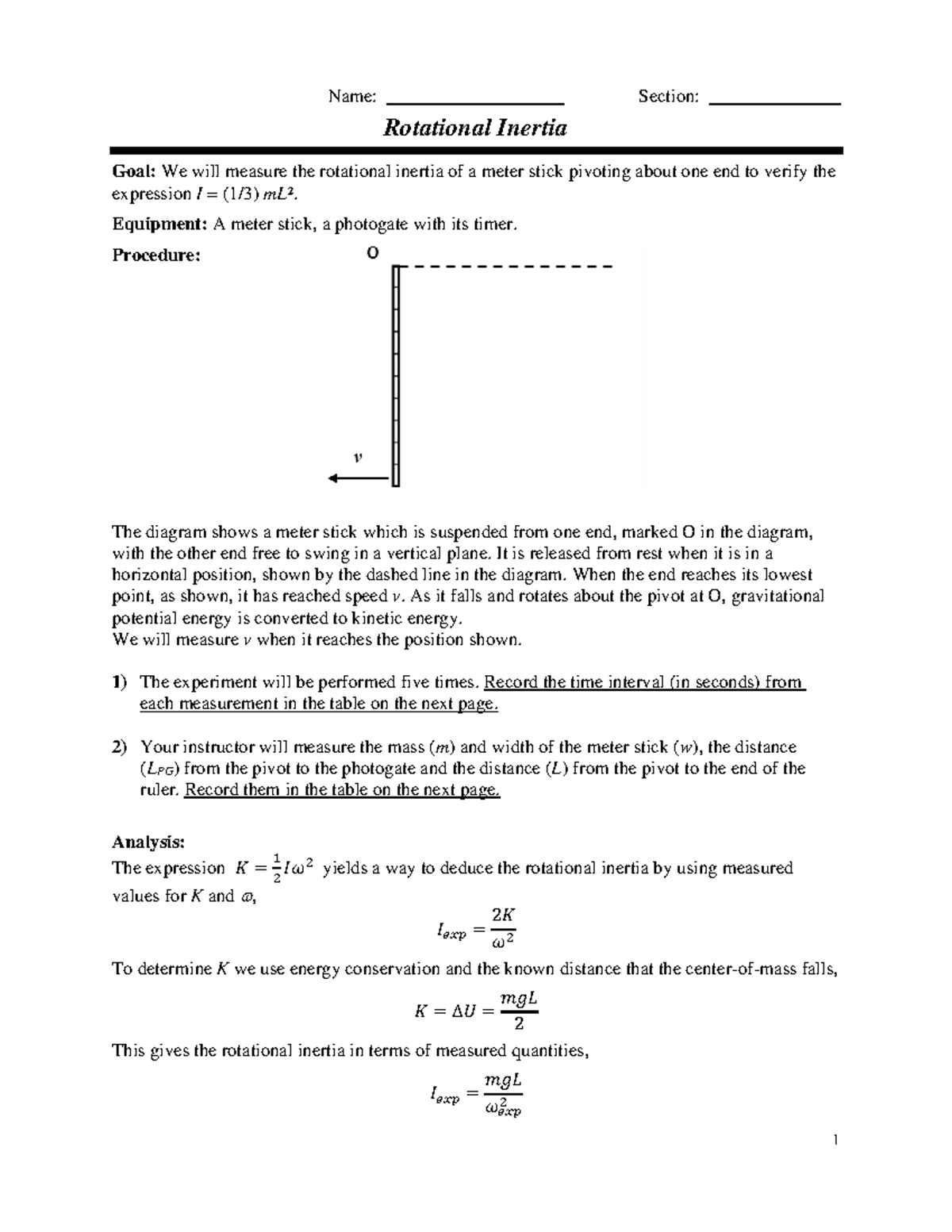 Activity 15-Rotational inertia -2nd - Name: Section: 1 Rotational ...