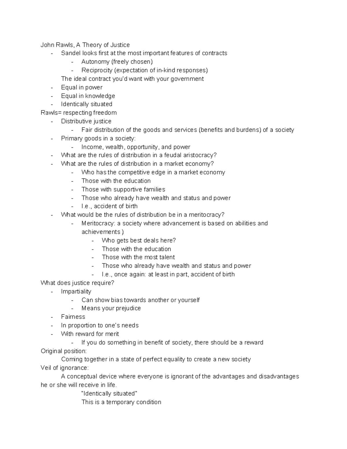 John Rawls, A Theory of Justice - , accident of birth - What would be ...