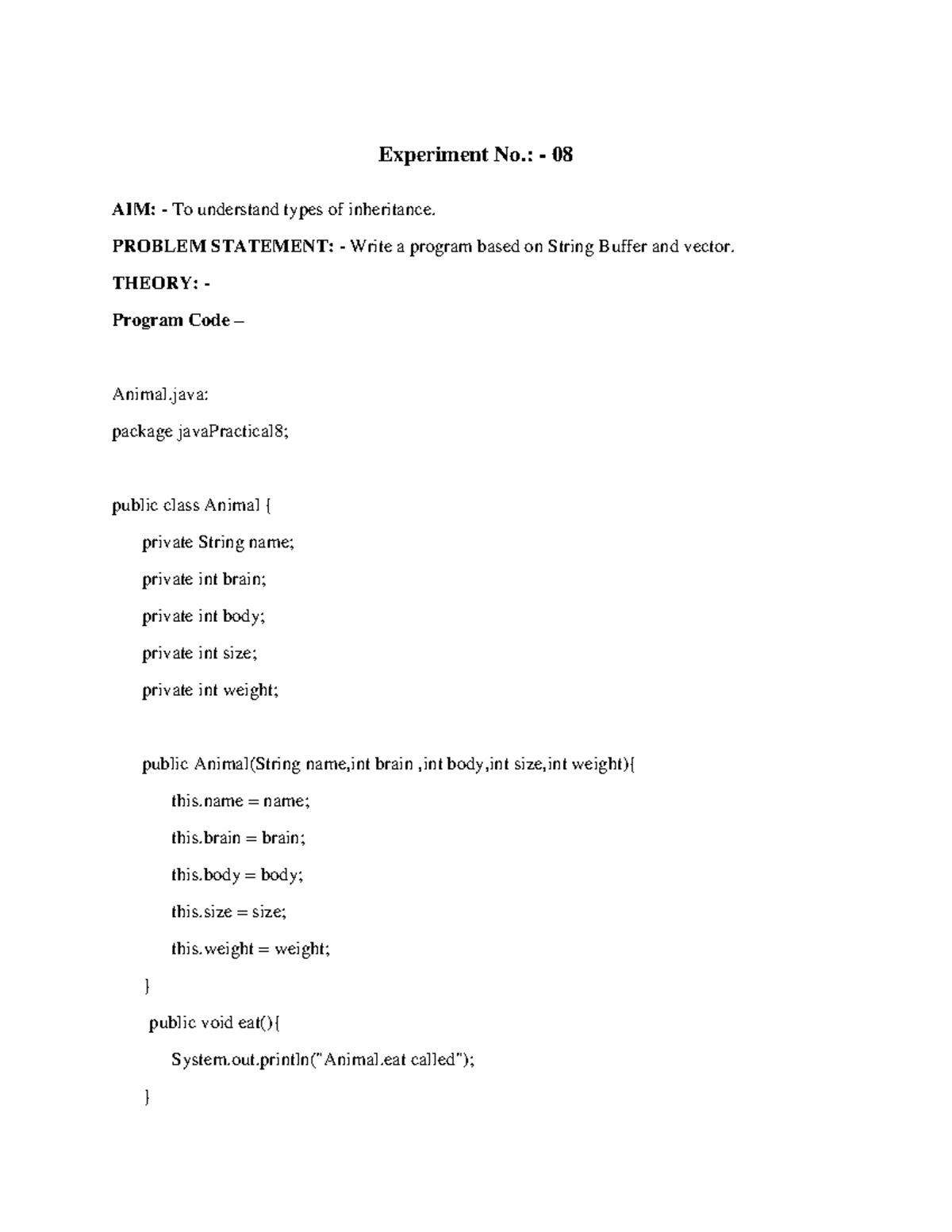 OOPM Mumbai University Exp-8 - Experiment No.: - 08 AIM: - To understand types of inheritance ...