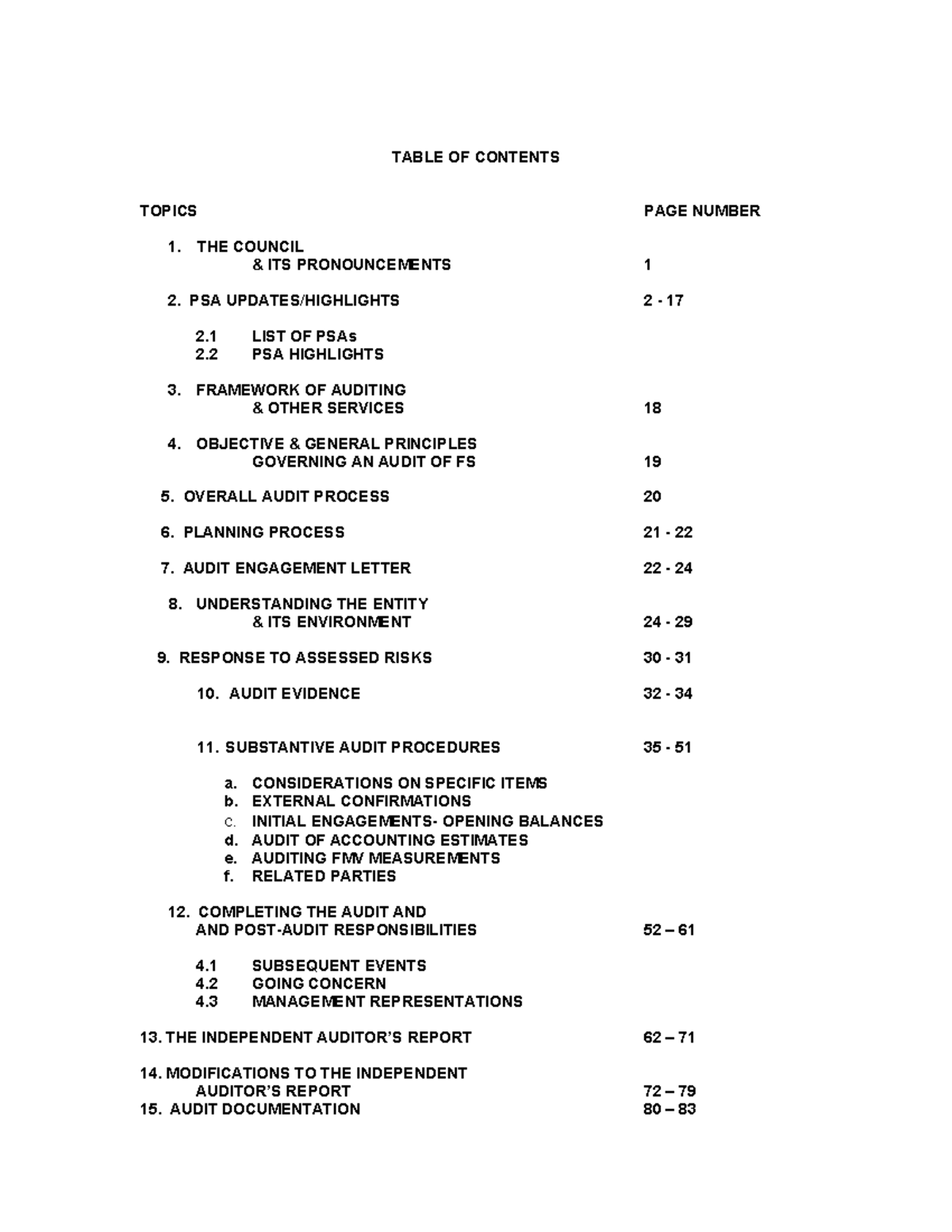 2. PSA summary - acc 314 - TABLE OF CONTENTS TOPICS PAGE NUMBER 1. THE COUNCIL & ITS - Studocu
