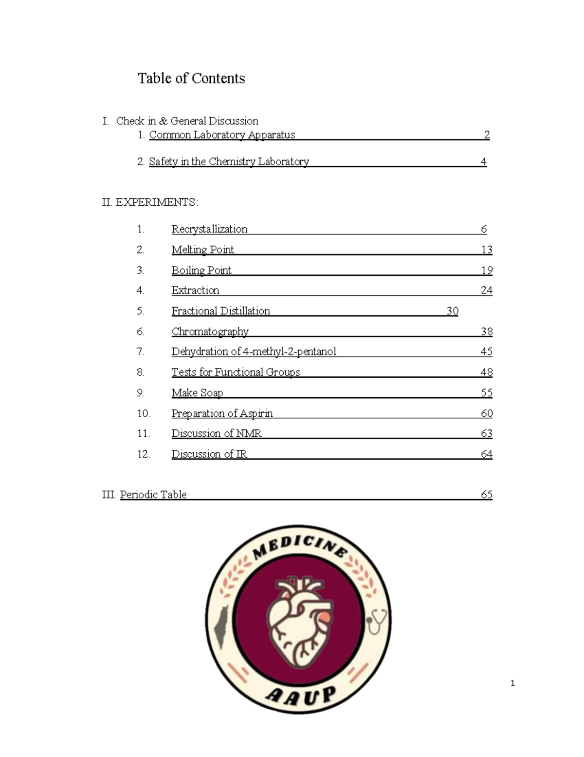 Organic Chemistry LAB Manual - Table of Contents - 1. Common Laboratory ...