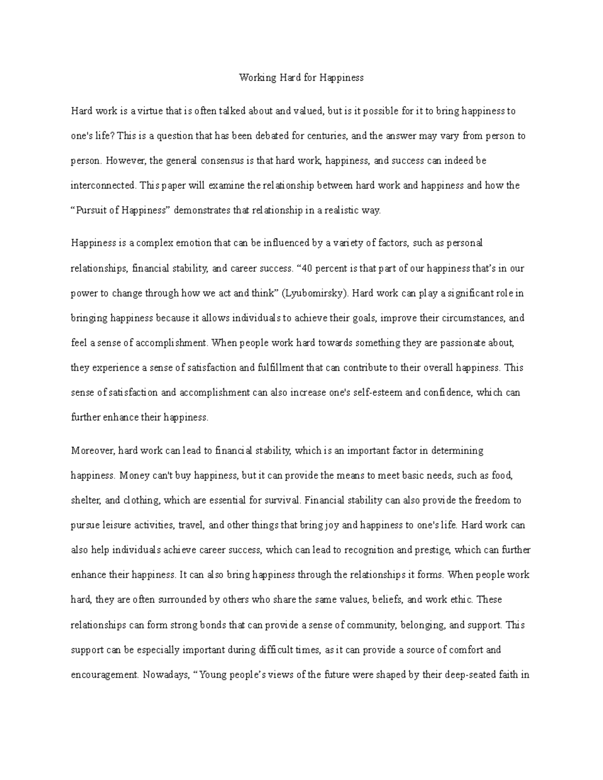 English Secondary Source Essay - Working Hard for Happiness Hard work ...