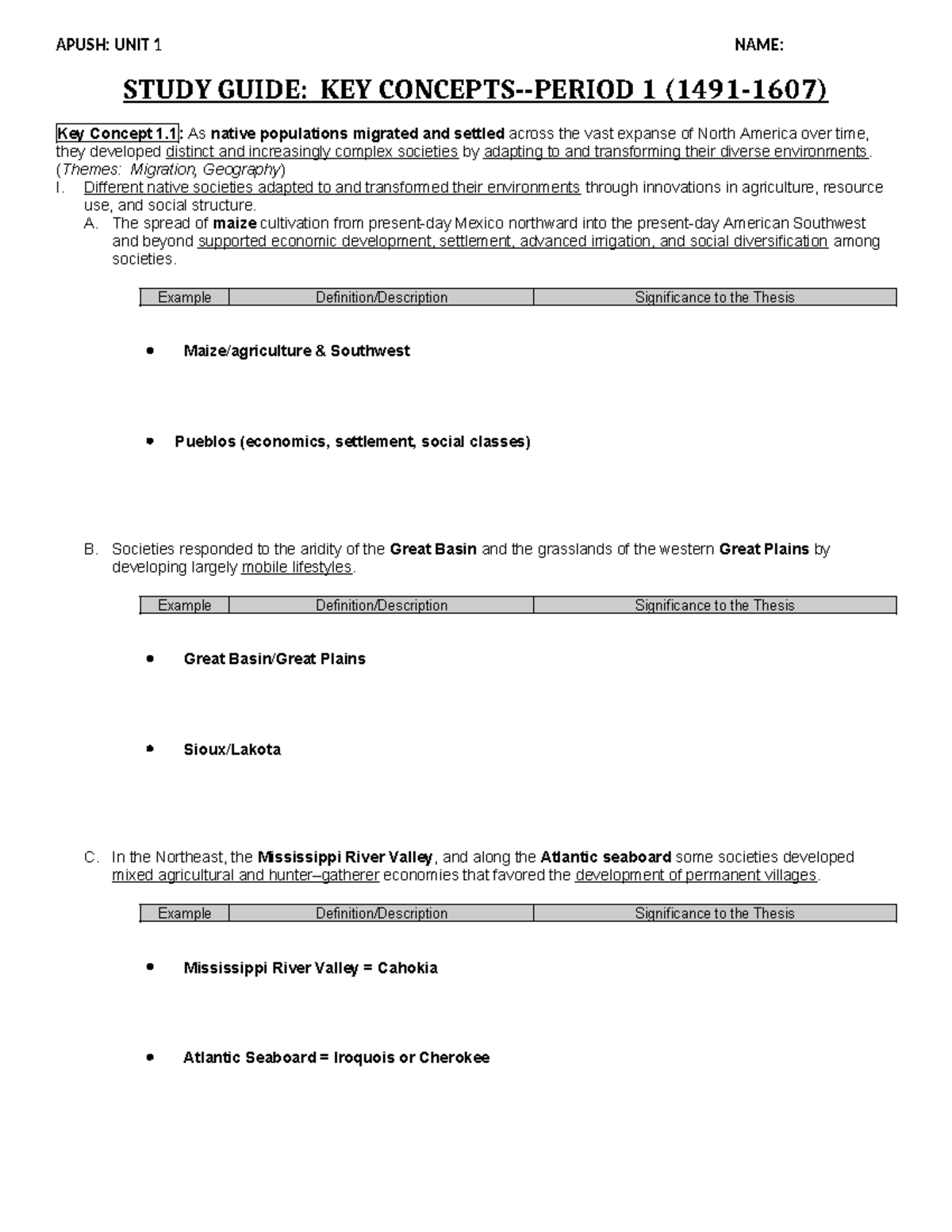 1 Study Guide-Unit 1 - meow - STUDY GUIDE: KEY CONCEPTS-PERIOD 1 (1491 ...
