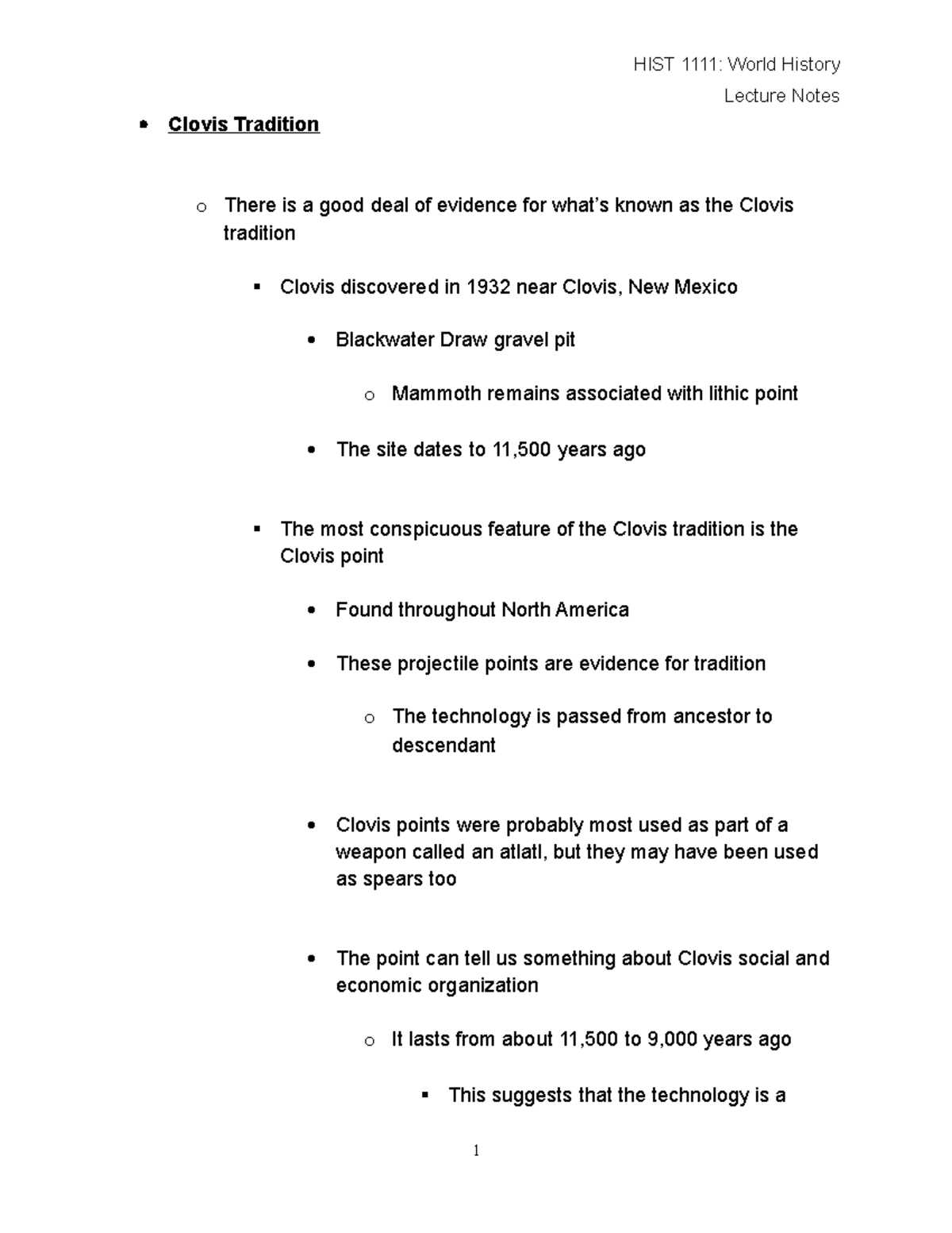 2021 HIST 1111 World History Lecture Notes Pre Historic America 2B ...