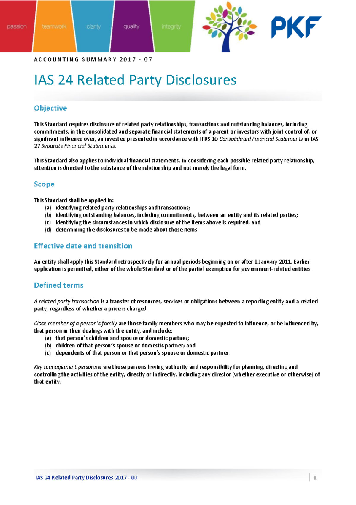 Ias 24 Related Party Disclosures A C C O U N T I N G S U M M A R Y 2